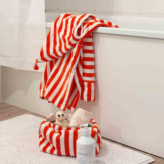Poncho de bain Rayures Rouge | Linge de bain enfant | Rose in April